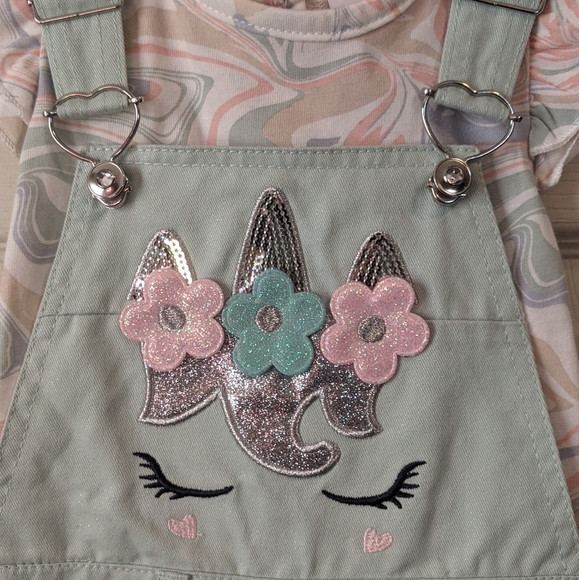 Little Lass | Matching Sets | Nwt Light Teal Overalls With Unicorn ...